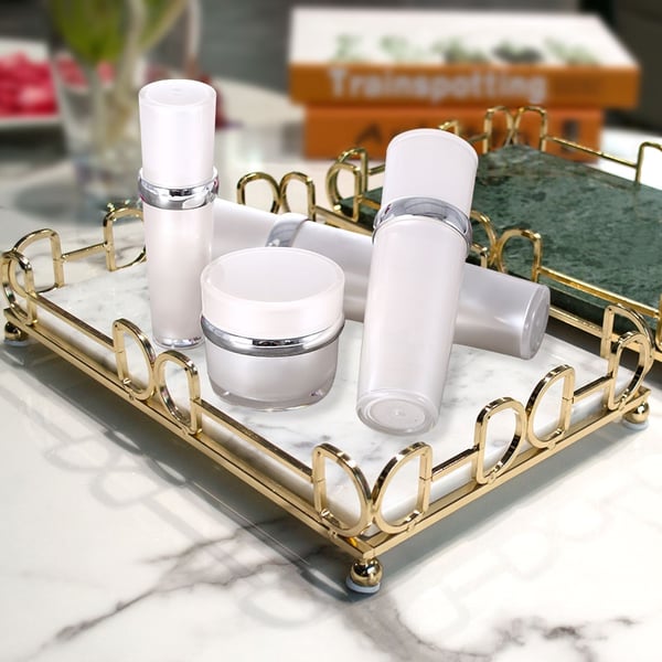 Nordic White Rectangular Marble Desk Organizer Tray | Homary