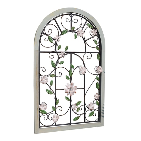 Farmhouse Vintage Style Metal Flower Window Wall Decor-Homary
