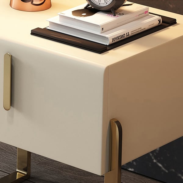 Modern Nightstand Off White Leather Upholstery 1-Drawer Bedside Table ...