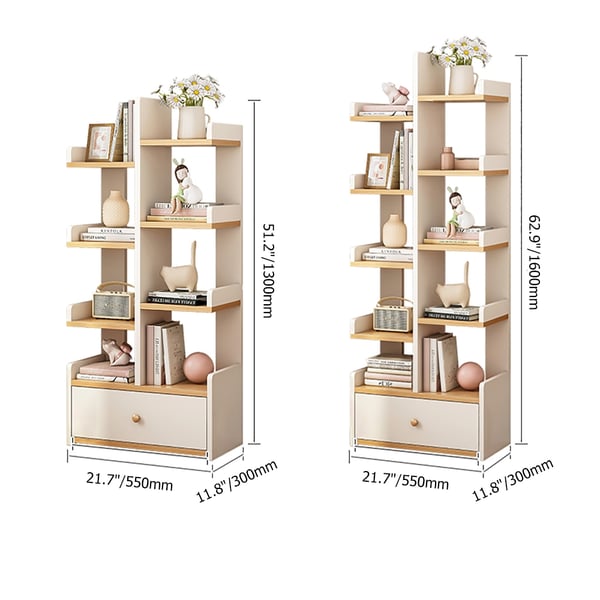 Contemporary Etagere Bookshelf with Drawer in White | Homary UK