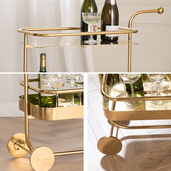 Modern Gold Bar Cart Stainless Steel Trolley 2-Tier 28"H | Homary