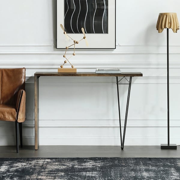 Retro Rectangular Bar Table Solid Wood Top & Metal in Black | Homary