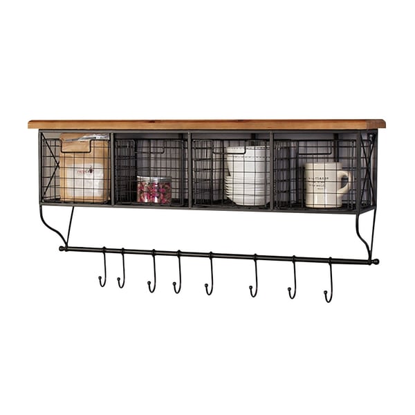Vintage Wall Mounted Floating Shelves with Hooks & Baskets | Homary