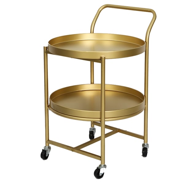 400mmDia Round Rolling Storage Cart 2-Tier Tray with 4 Casters Metal ...