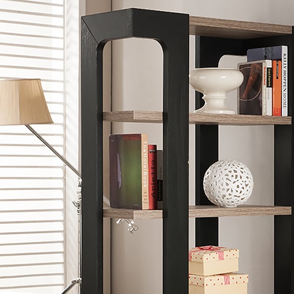 72" Contemporary Standing Etagere Bookshelf in Black&Natural | Homary