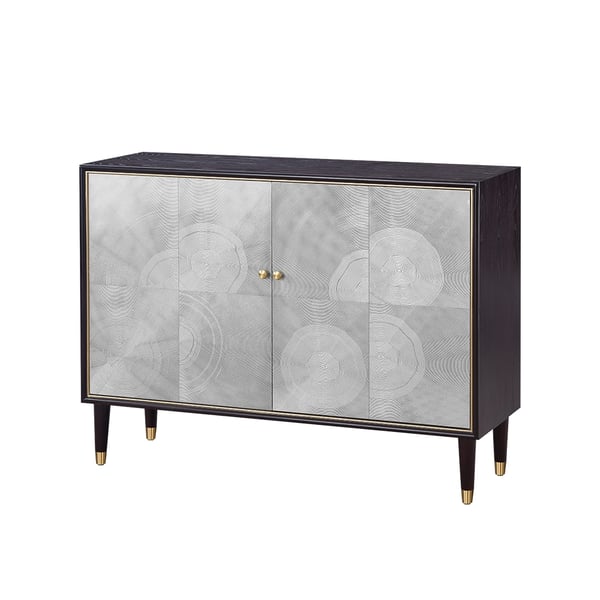 47" Modern Silver Cabinet Accent Storage with 2 Doors Gold Finish | Homary