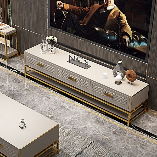 Italian TV Stand Light Luxury Media Console Faux Leather Upholstery ...