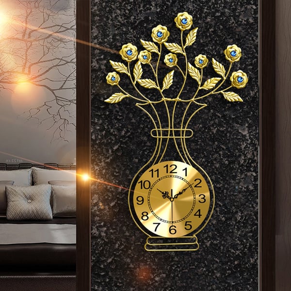 Modern Creative Vase-Shape Flower Leaves Metal Oversized Wall Clock ...