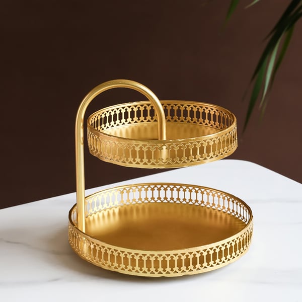 2-Tier Nordic Round Desk Organizer in Gold Set of 2 | Homary