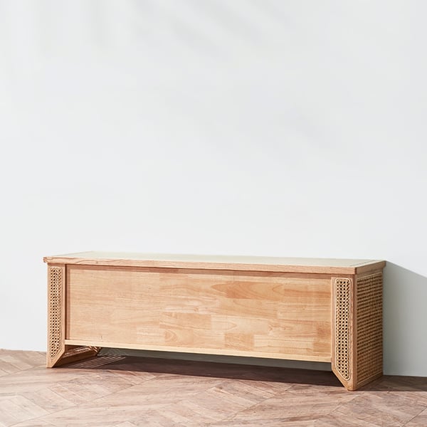 57" Japanese Natural TV Stand Rattan Woven Media Console With Storage ...