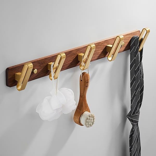 5 Hooks Wall Mounted Walnut Coat Stand in Small | Homary UK