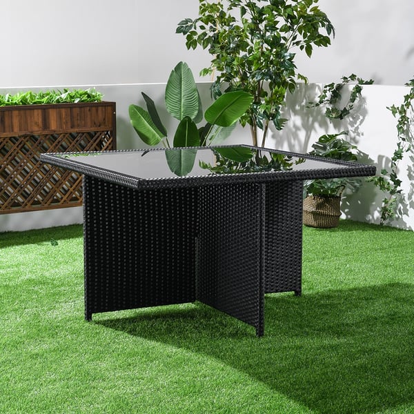 5-Piece Rattan Dining Set Outdoor Conversation Set with Glass-Top ...