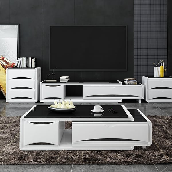 Modern Extendable Tempered Glass Coffee Table with Storage in Black ...