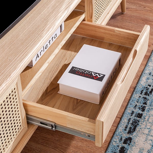 70" Japanese Natural TV Stand Rattan Woven Media Console With Storage ...