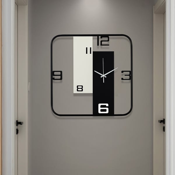 400mm Black & White Square Metal Wall Clock with Nordic Creative Modern ...