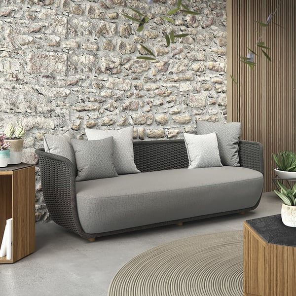 Tropical Style Rattan 3-Seater Outdoor Sofa with Cushion Pillow | Homary