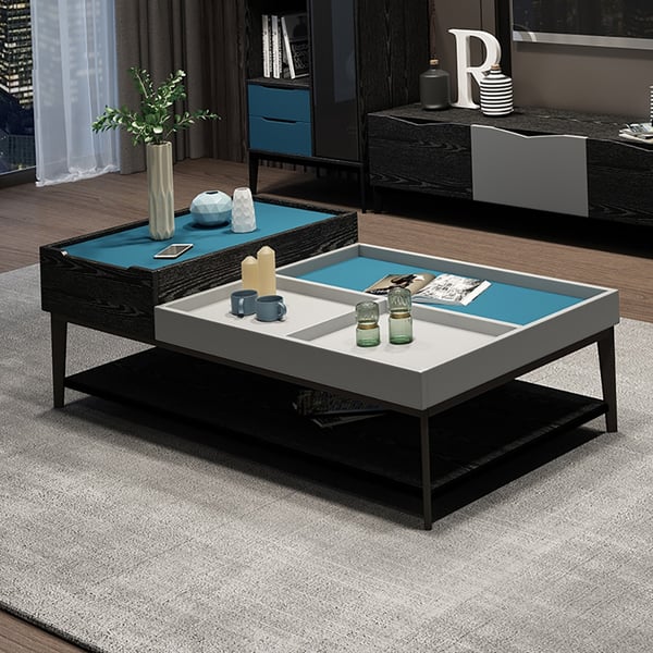 Blue & White Modern Wood Coffee Table with Storage | Homary UK