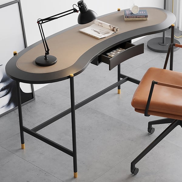 Modern Writing Desk with Drawer Sintered Stone Top & Metal Legs | Homary UK