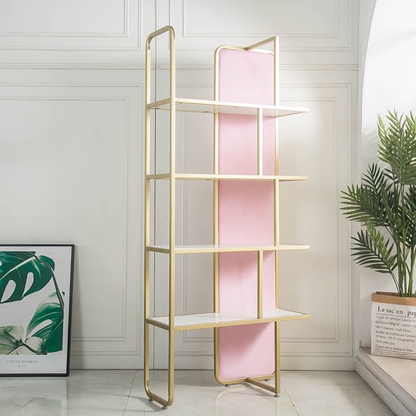 4-Tiers Golden Bookshelf Freestanding Display Bookcase in Pink | Homary