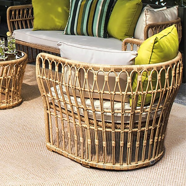 Tropical Style Natural Color Rattan Lounge Chair with Cushion Pillow ...