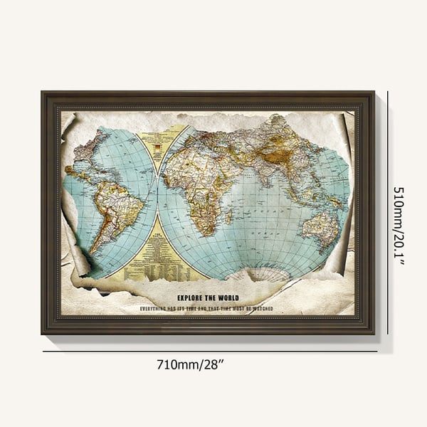 Retro Frame Ancient Map Wall Decor Home Art 28"W x 20.1"H-Homary