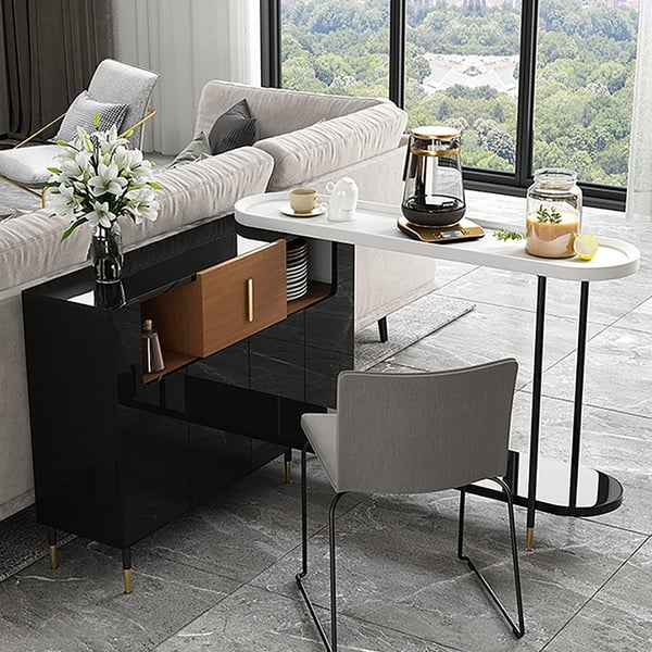 Modern Extendable Black Console Table with Storage Corner Console Table ...
