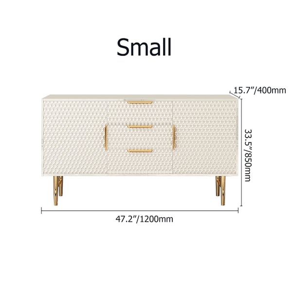 47" White Sideboard Tempered Glass Top Honeycomb Surface Buffet with ...