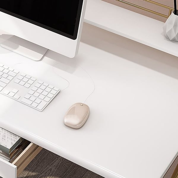Modern White Desk with Drawer & Shelf in Solid Wood & Metal-Homary