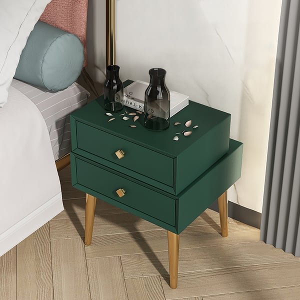 Modern Green Nightstand PU Leather Upholstery 2-Drawer Revolving ...