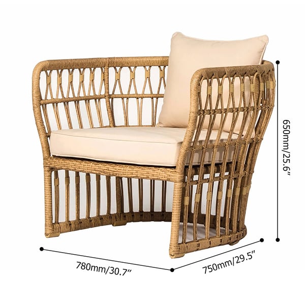 Tropical Style Natural Color Rattan Lounge Chair with Cushion Pillow ...
