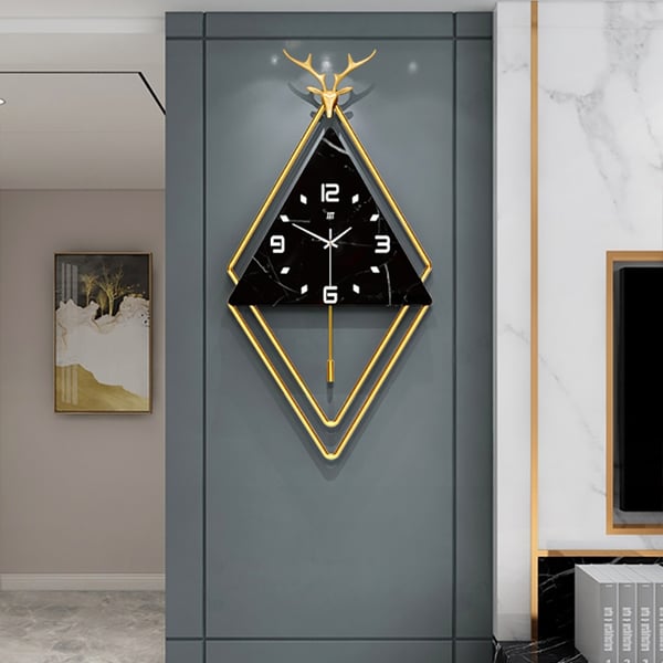 Modern Fashion Geometric Rhombus Wall Clock with Slim Pendulum 15.4"W x ...