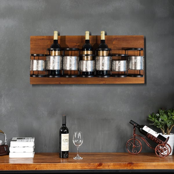 Industrial 7-Bottle Wall Wine Rack Wooden Rack | Homary UK