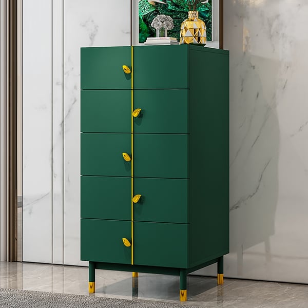 Modern Green Cabinet Gold Leaf-Shaped Pulls 3-Drawer Kitchen Cabinet in ...
