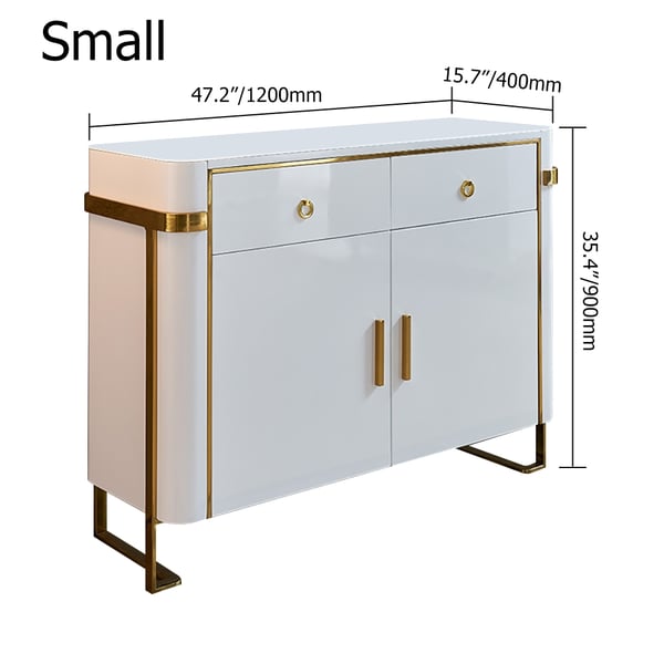 White Modern Sideboard Tempered Glass Top Buffet with Storage Gold ...
