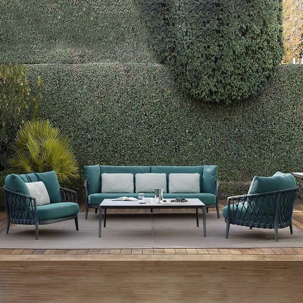 Green Woven Rope Outdoor Armchair with Feather-Filled Pillow Polyester ...