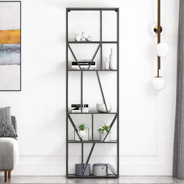 Black Modern Metal Geometric Bookshelf with 5-Tiered Shelving | Homary