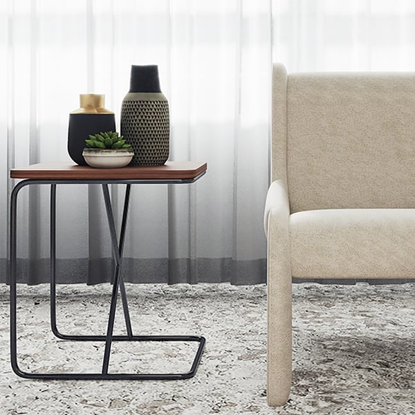 Walnut Modern C Side Tables for Living Room with Wood Top & Carbon ...