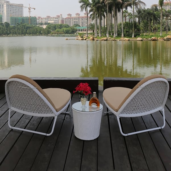 White Woven Rattan Outdoor Chaise Lounge Oval Chair-Homary