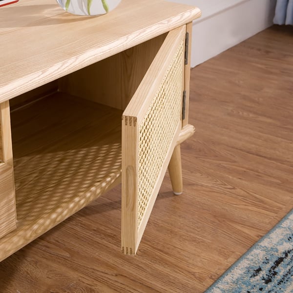 70" Japanese Natural TV Stand Rattan Woven Media Console With Storage ...