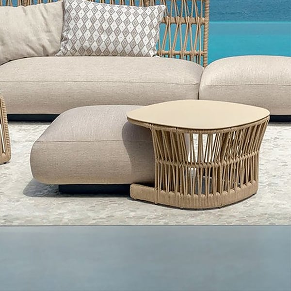 Emilio Off White Outdoor Coffee Table Rattan Patio End Table with Wood ...