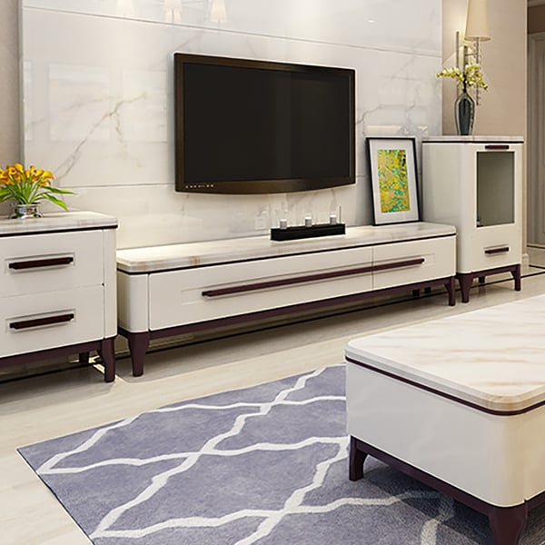 Contemporary White TV Stand up to 85" Faux Marble Top Media Console ...
