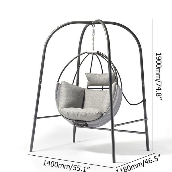Patio Hanging Chair with Steel Frame Stand and Removable Cushions | Homary