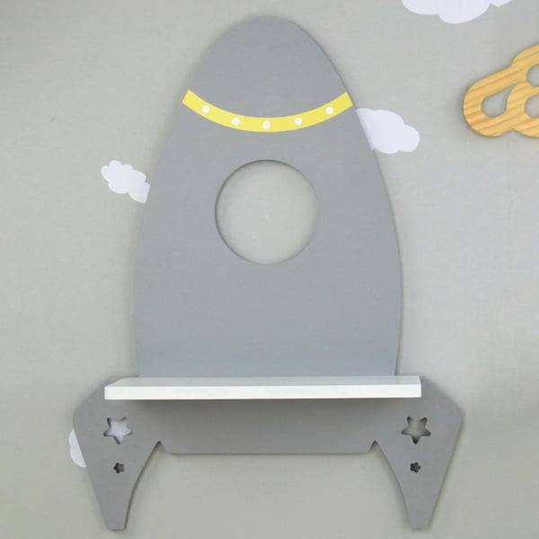 Grey Cute Rocket Wall Mounted Shelving | Homary UK