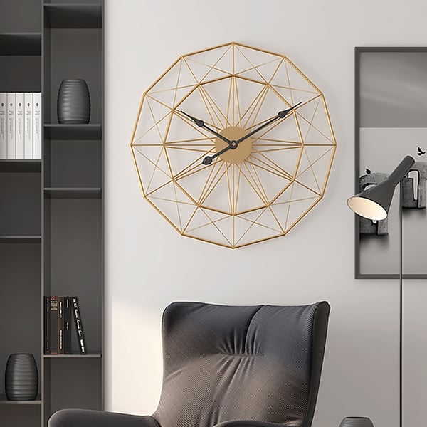 500mm Geometric Polygon Personality Large Metal Gold Luxury Wall Clock ...
