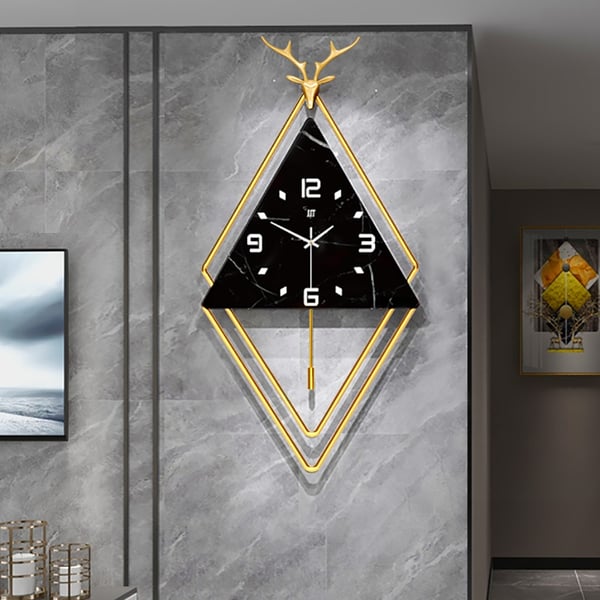Modern Fashion Geometric Rhombus Wall Clock with Slim Pendulum 15.4"W x ...
