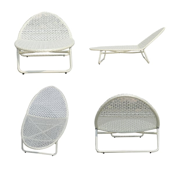 White Woven Rattan Outdoor Chaise Lounge Oval Chair-Homary