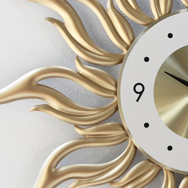 520mm Golden Flame-Shaped Creative Luxury Large Metal Sun Wall Clock ...