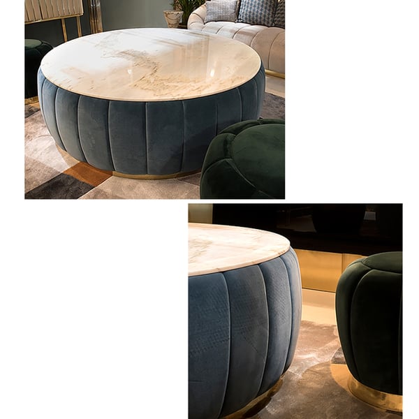 Modern Round Coffee Table with Stone Top & Upholstered Base | Homary