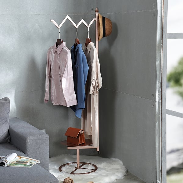 1670mm Unique Standing Cloth Rack with Shelf in Rose Gold | Homary UK