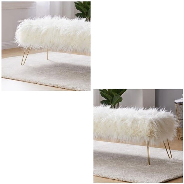 Faux Fur Bench Bench Puffy Modern Furry Bench | Homary